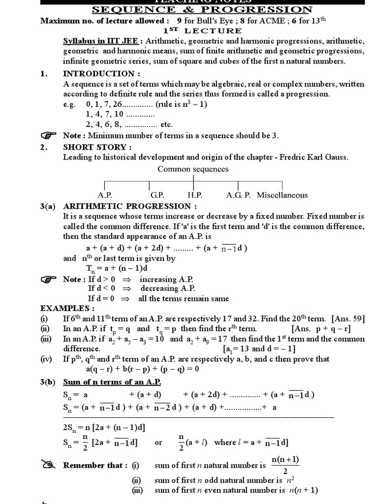 Sequence and Series | PDF | Series (Mathematics) | Summation