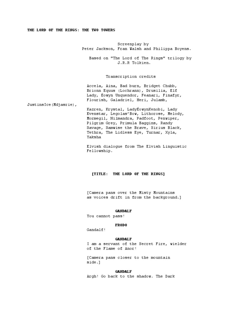 Movie Script - The Lord of The Rings - The Two Towers | PDF