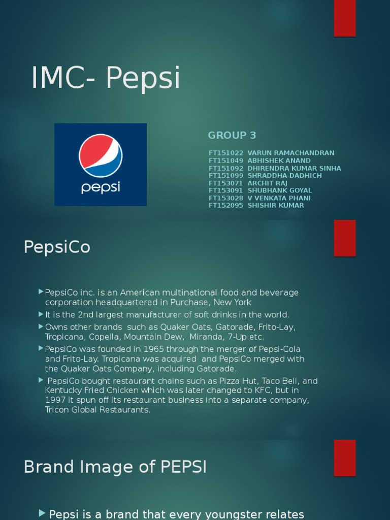 IMC Project2 Group3 Pepsi | PDF | Pepsi Co | Pepsi