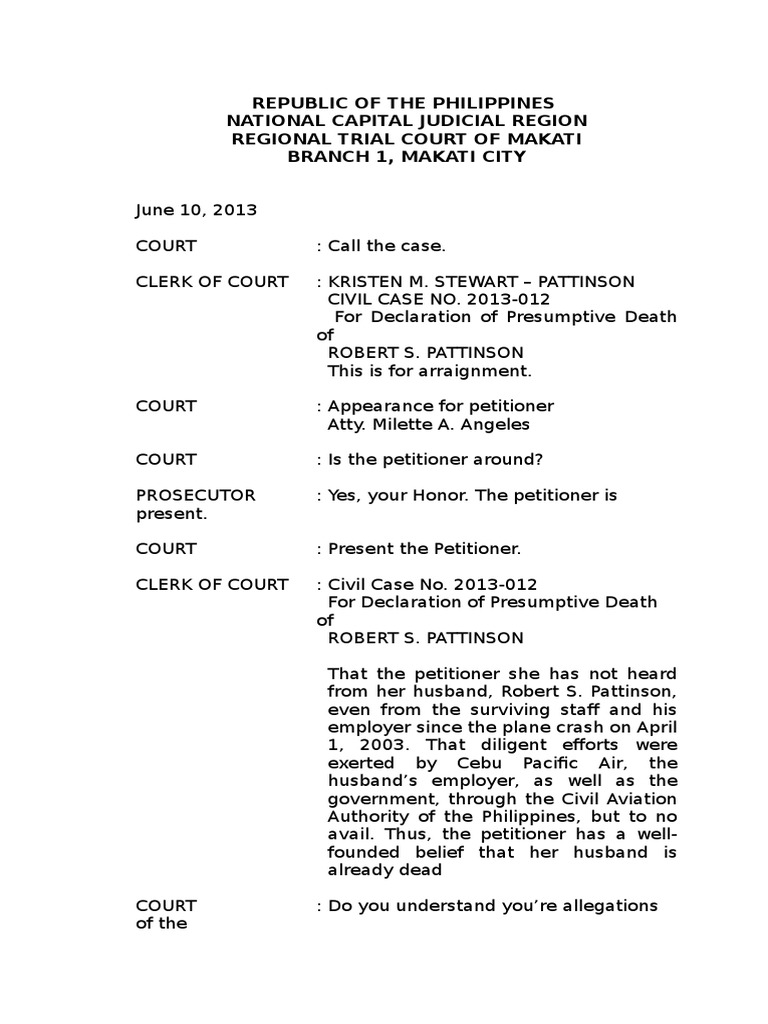 Declaration of Presumptive Death Case | PDF | Law