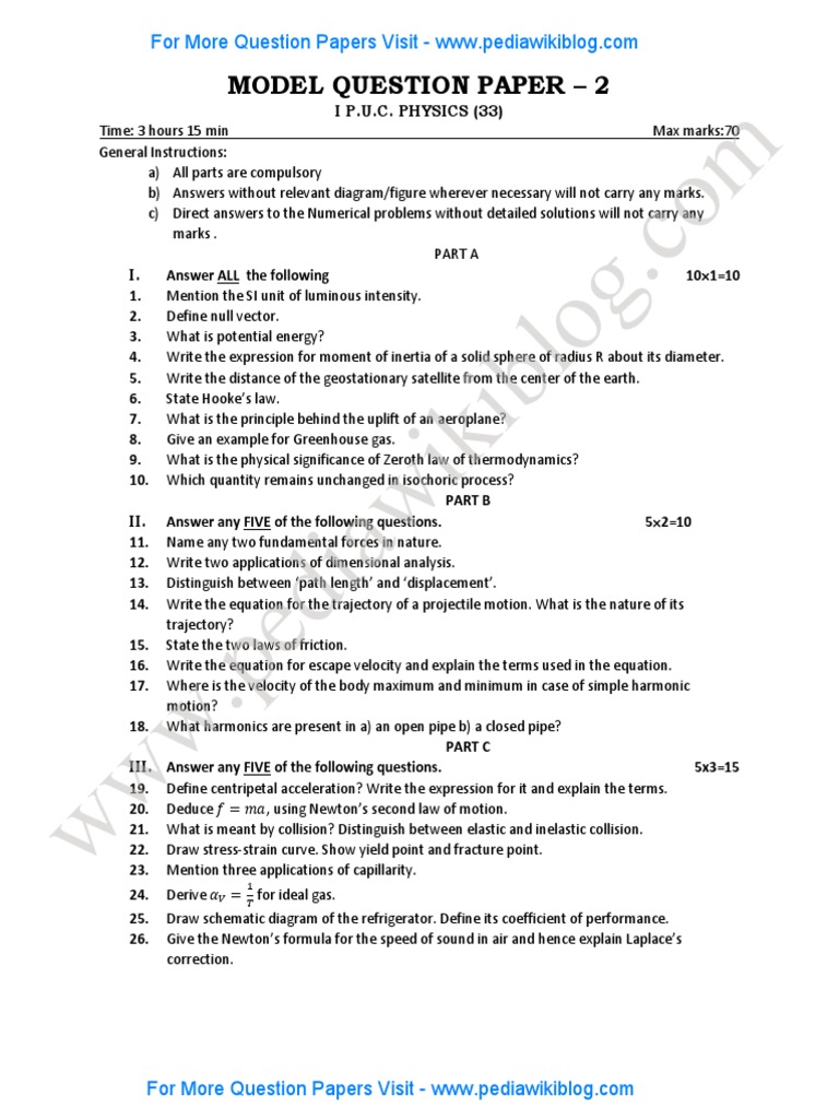 1st PU Physics Model QP 2 PDF | PDF | Collision | Velocity