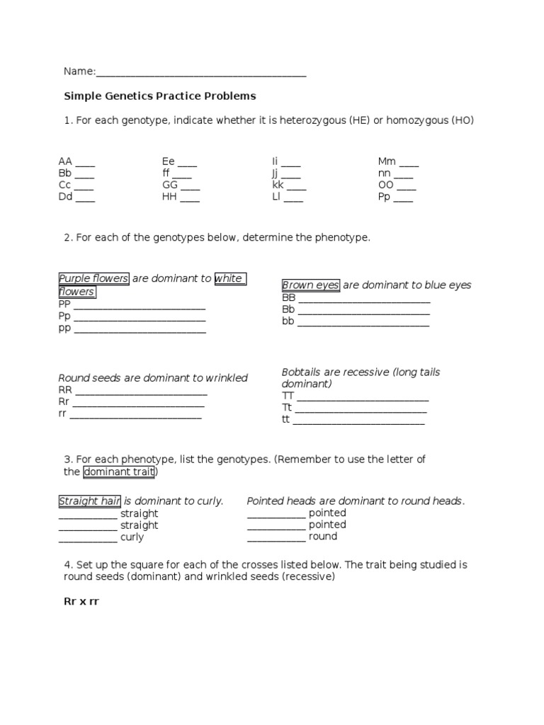 Genetics Exercises | PDF | Zygosity | Genotype