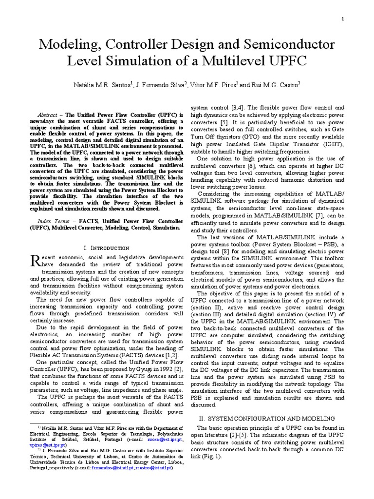 Modeling, Controller Design and Semiconductor Level Simulation of A Multilevel UPFC | PDF ...