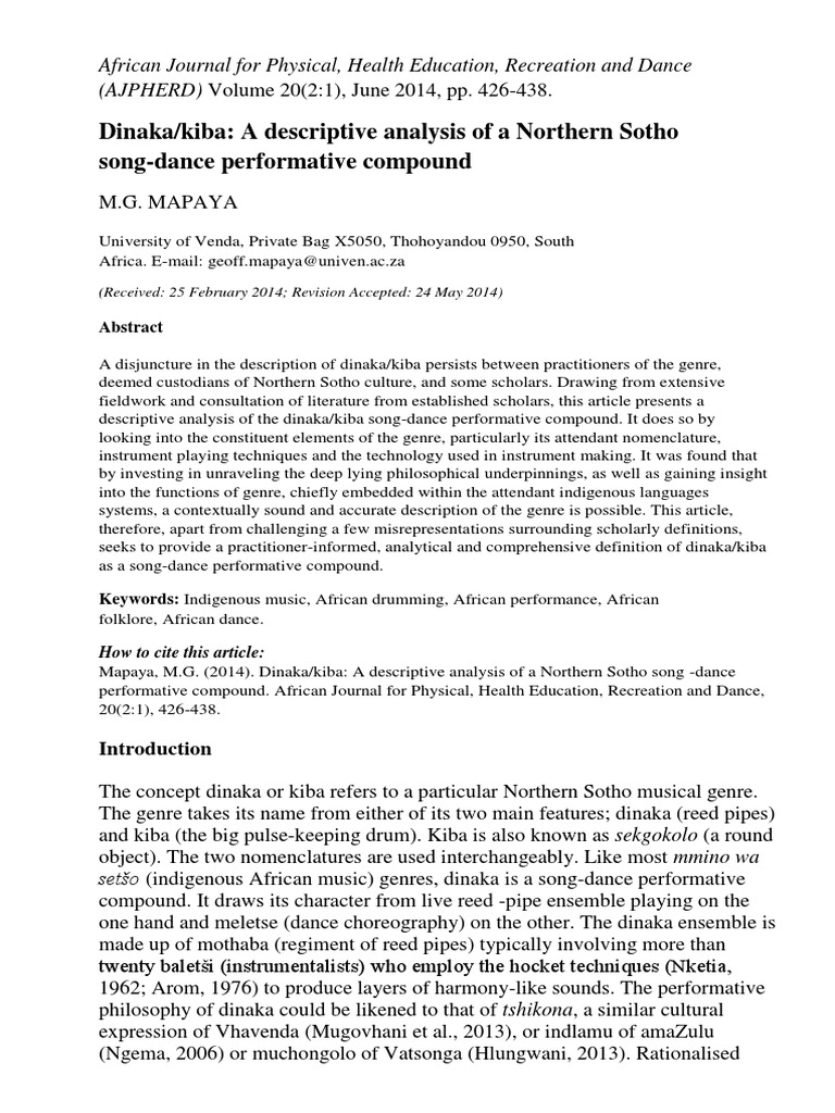 Dinaka-Kiba A Descriptive Analysis of A Northern Sotho Song-Dance ...