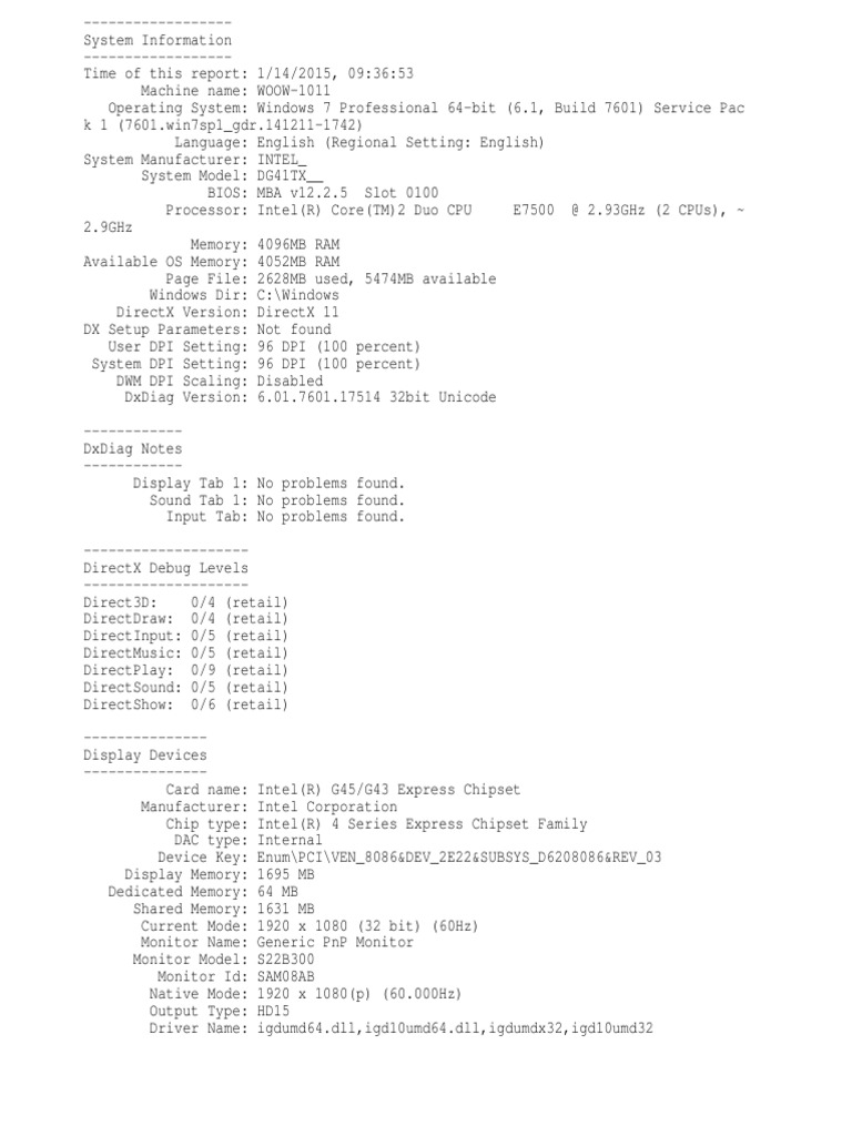 DxDiag PC Windows7 | PDF | Codec | Device Driver