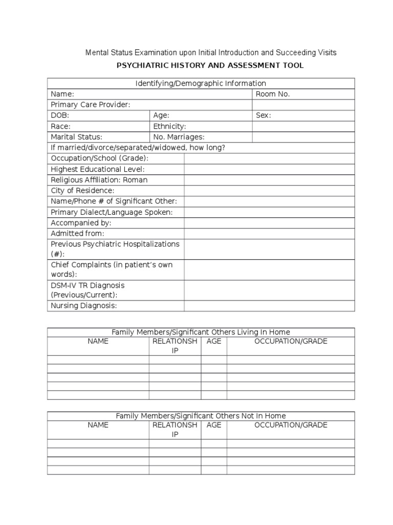 Mental Status Examination Template | Hallucination | Substance Abuse ...
