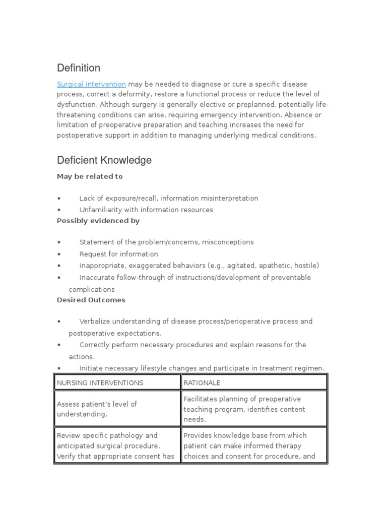 Perioperative Nursing Care Plans | PDF | Anesthesia | Surgery