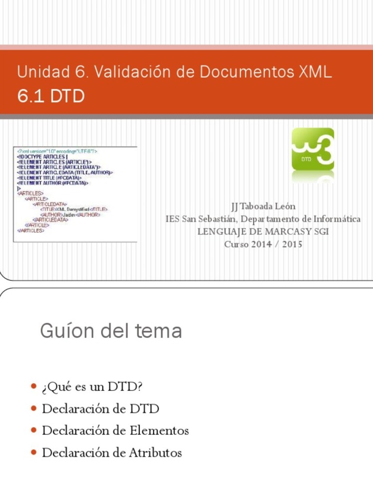 Unidad Didáctica 6.1 Validación de Documentos XML: DTD | Descargar gratis PDF | Modelo de datos ...