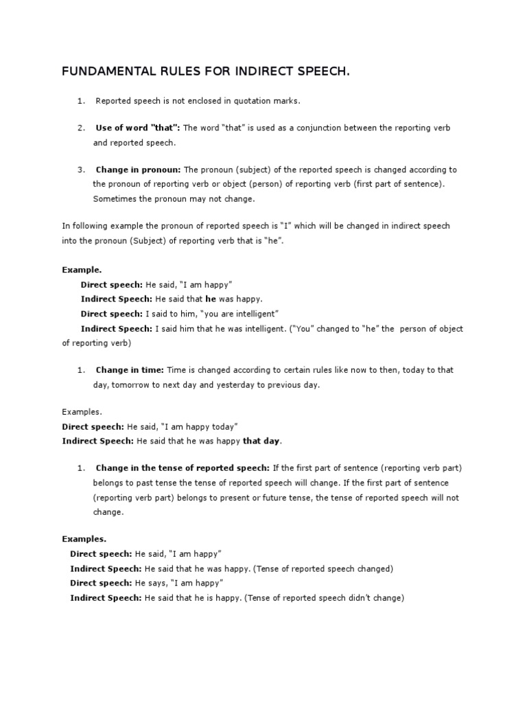 Indirect Speech Rules Guide | PDF | Self-Improvement