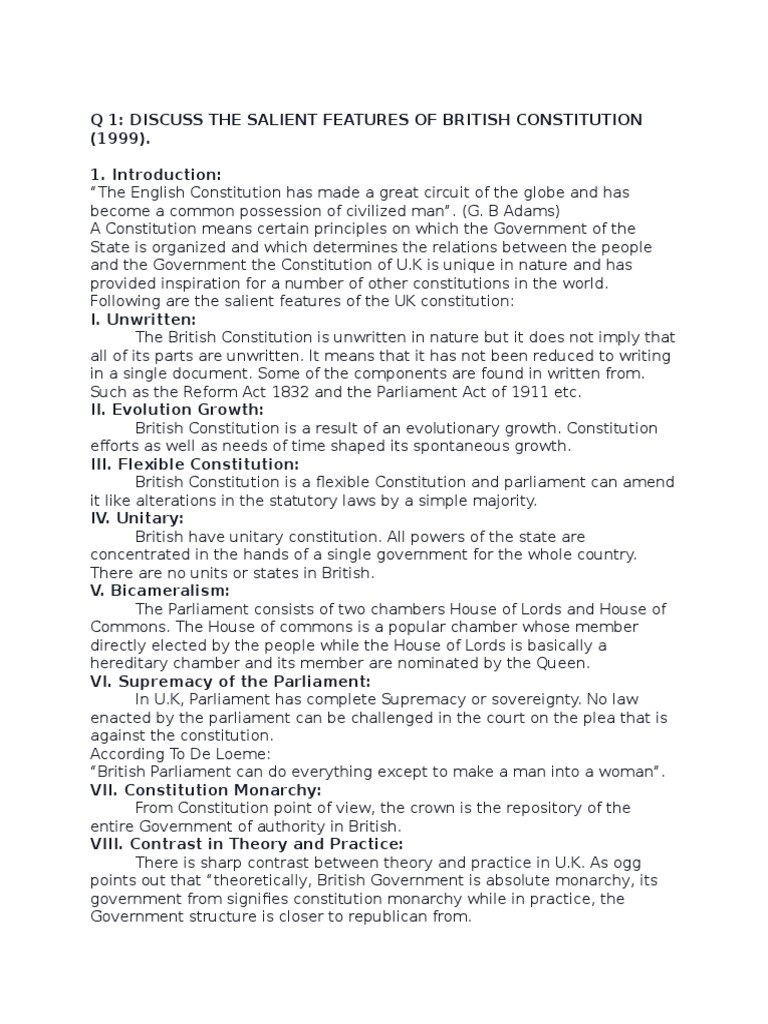 Features and Sources of UK Constitution | PDF | Constitution Of The ...