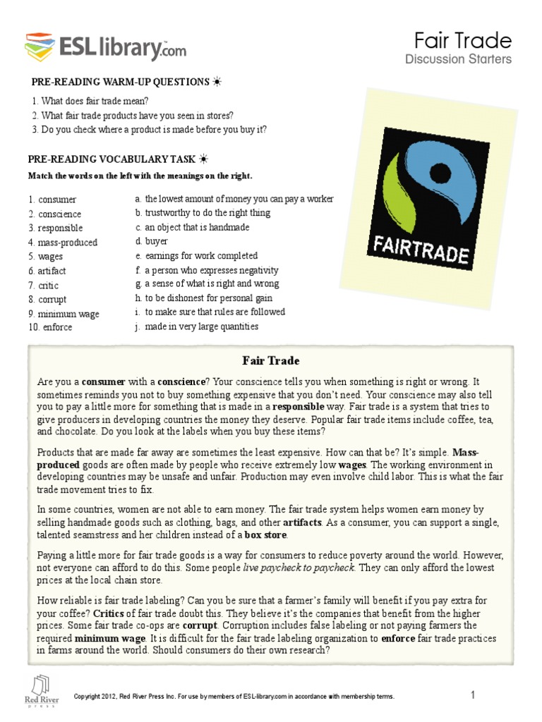 Discussion Fair Trade ESL | PDF | Fair Trade | Reading (Process)