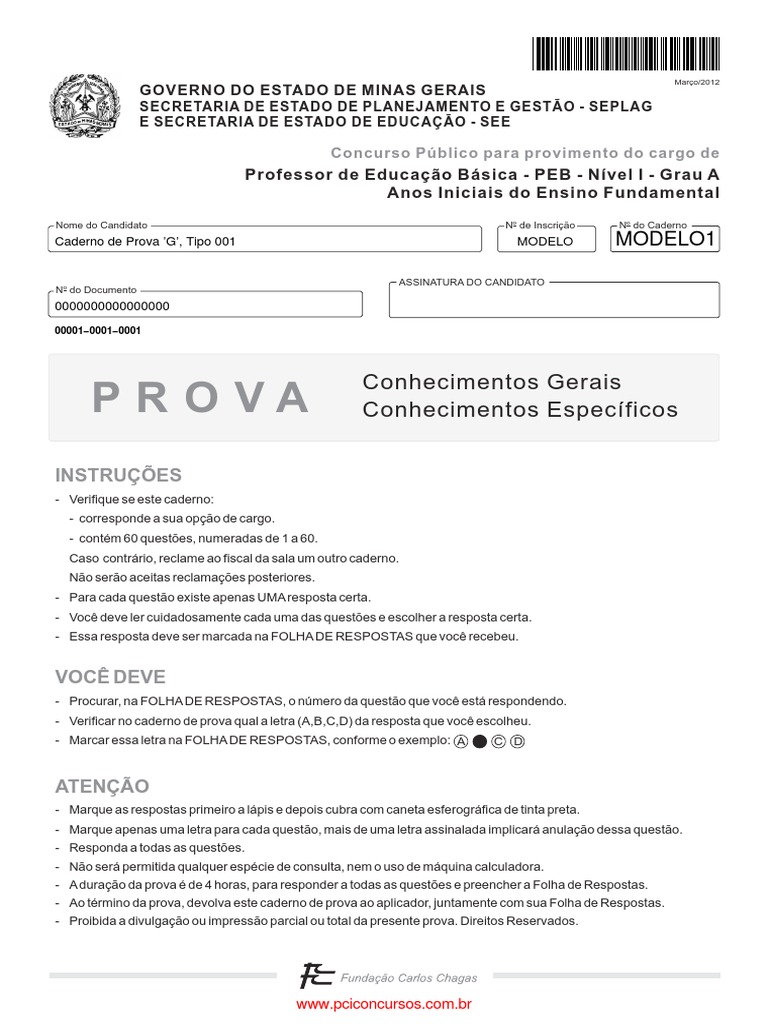Prova de Conhecimentos Gerais PEB I | PDF | Alfabetização | Escolas