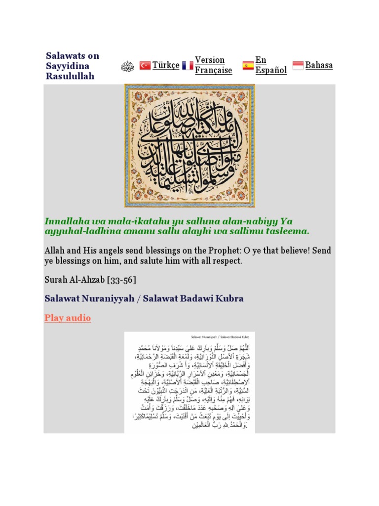 Salawats On Sayyidina Rasulullah | PDF | Sahabah | Muhammad