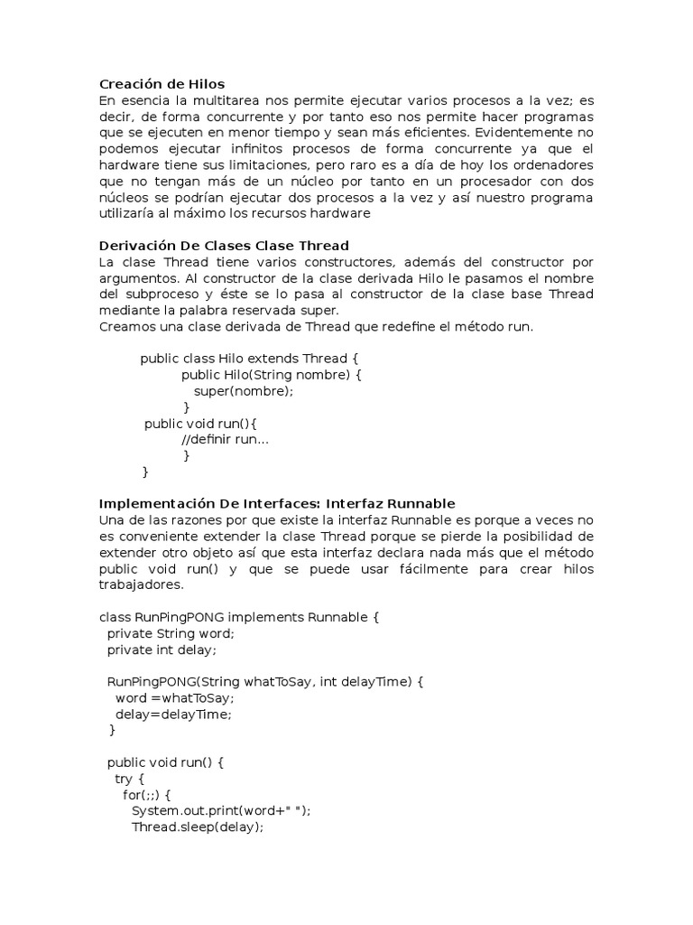 Creación de Hilos Java | PDF | Hilo (Computación) | Java (lenguaje de ...