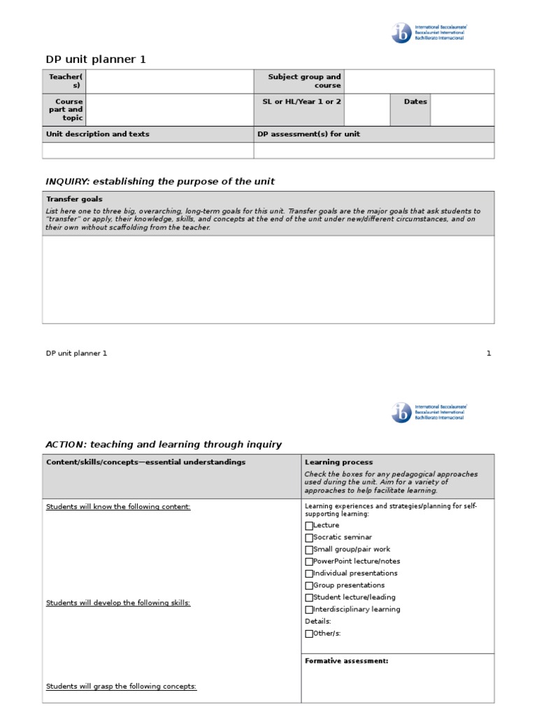 DP Unit Planner Style 1 | PDF | Lecture | Learning