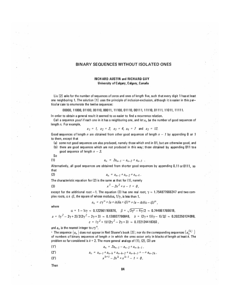Binary Sequences Without Isolated Ones: Good A N | PDF | Prime Number | Sequence