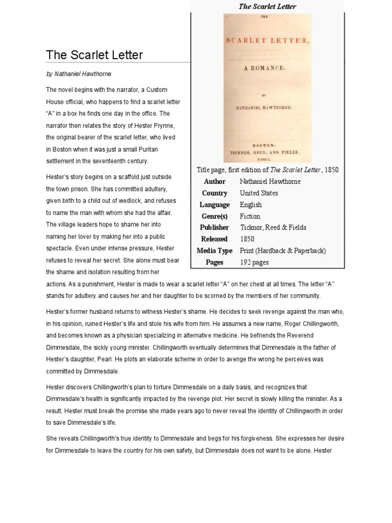 The Scarlet Letter (Book Summary) | PDF | The Scarlet Letter | Religion ...