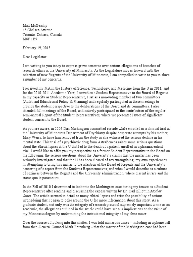 Open Letter From Matt McGeachy To Minnesota State Legislature | PDF ...