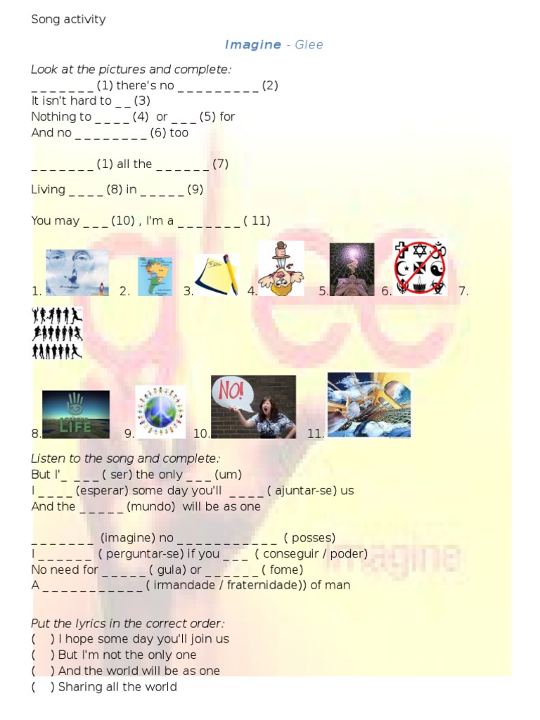 Look at The Pictures and Complete:: Imagine - Glee | PDF | Foreign ...