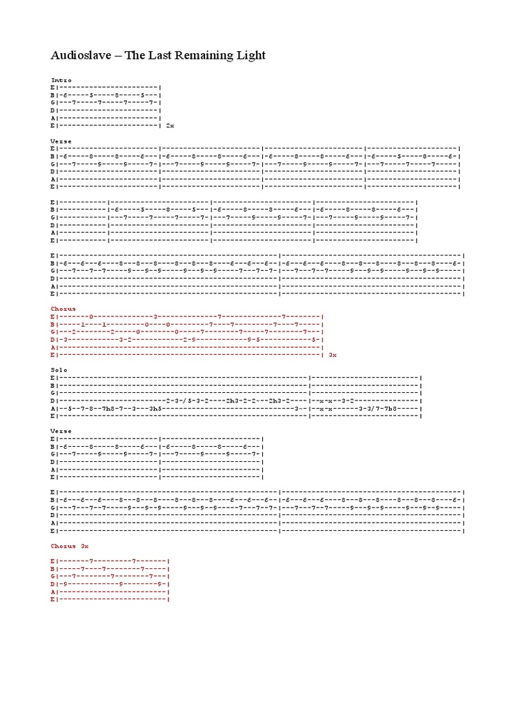 Tablature Guitare: Audioslave – The Last Remaining Light | PDF