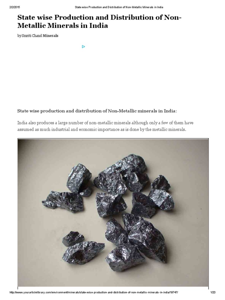 State Wise Production and Distribution of Non-Metallic Minerals in ...
