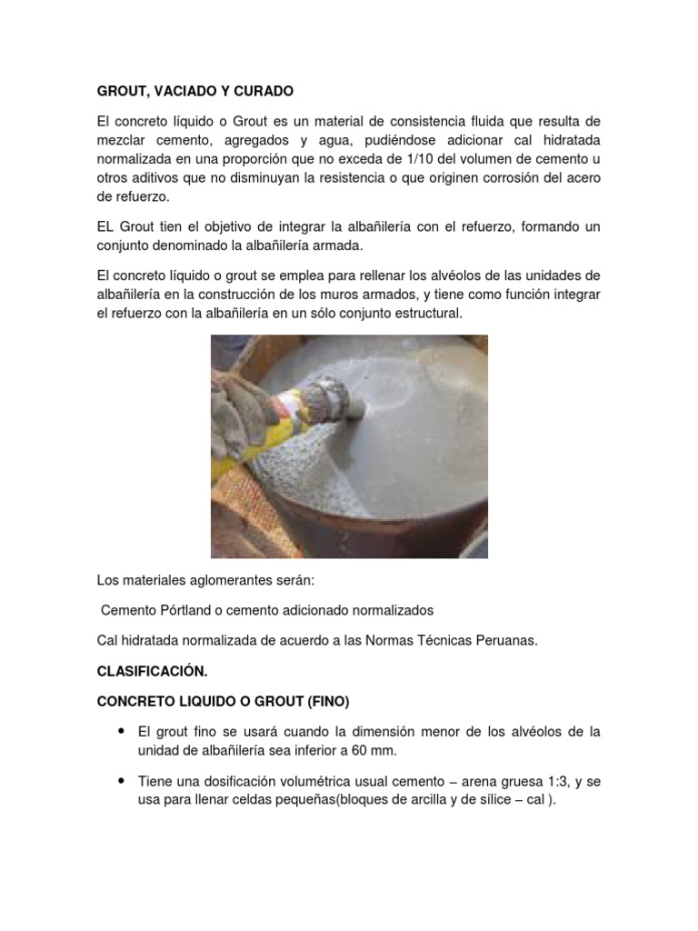 Tipos y Aplicaciones de Grout en Construcción | PDF | Hormigón | Cemento