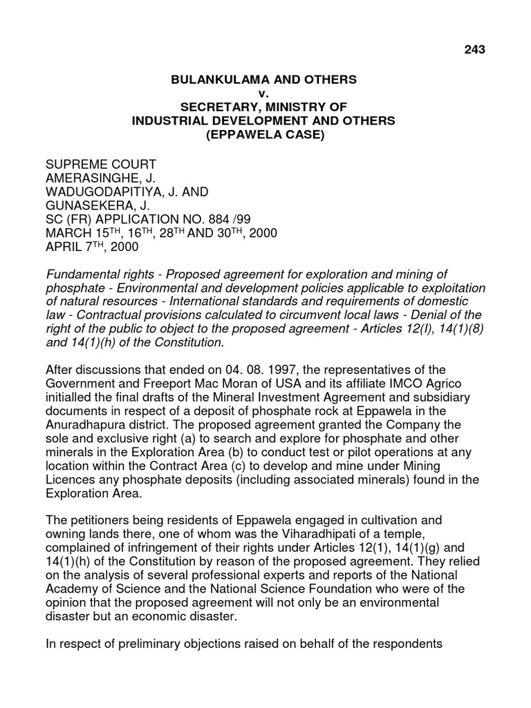 BULANKULAMA AND OTHERS v. SECRETARY, MINISTRY OF INDUSTRIAL DEVELOPMENT ...
