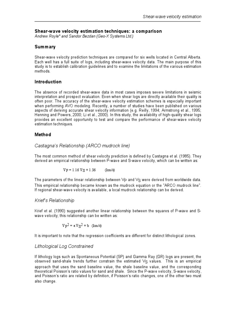 Shear-Wave+velocity+estimation+techniques A+comparison | PDF ...