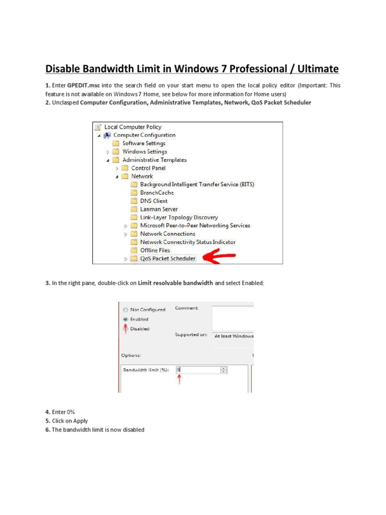 How To Disable Bandwidth Limit in Windows 7 Professional | PDF
