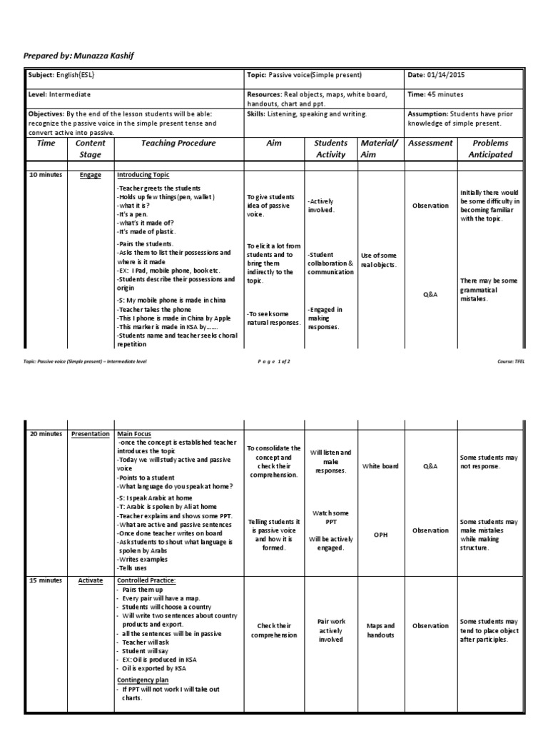 Intermediate Passive Voice Lesson Plan | PDF | Behavior Modification ...