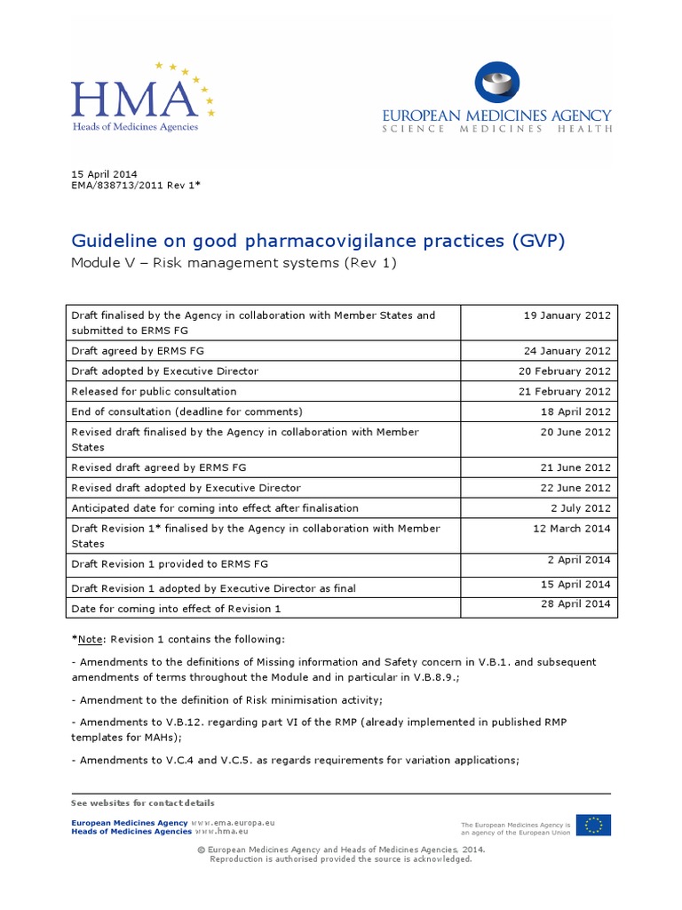 Guideline On Good Pharmacovigilance Practices (GVP) | PDF ...