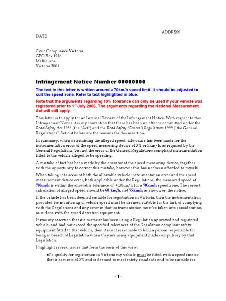 Letter Regarding Infringment Notice | PDF | Speed Limit | Vehicles
