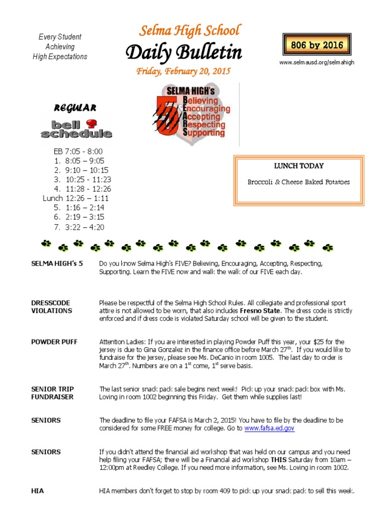 SHS Daily Bulletin 2-20-15 | PDF | Sports | Leisure