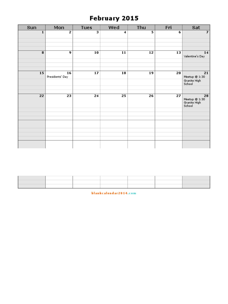 February 2015 Calendar Printable Landscape 08 | PDF