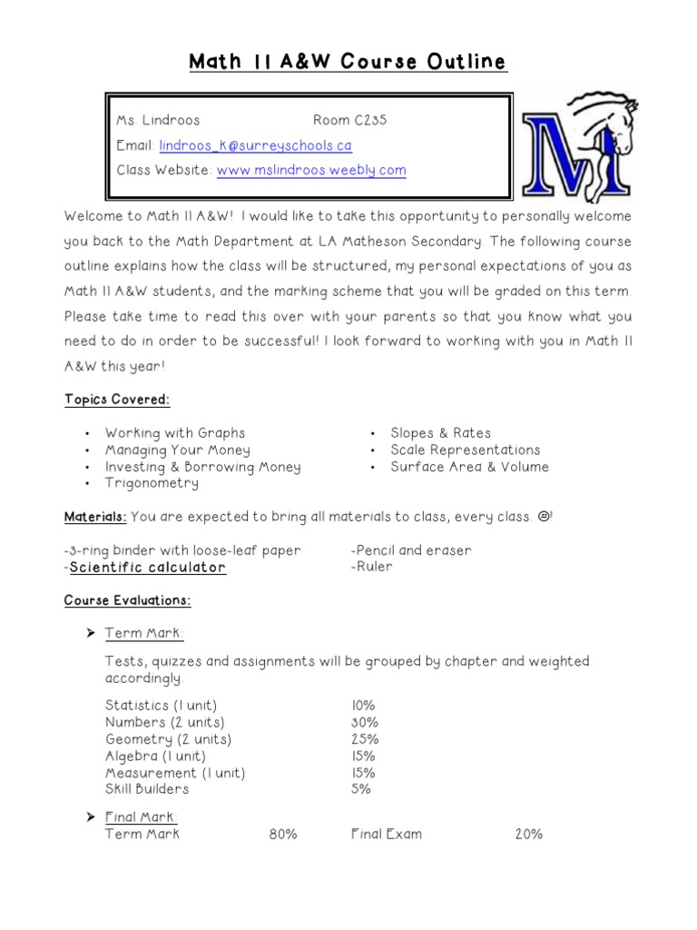 Course Outline Math 11 Aw | PDF | Teaching Mathematics | Learning