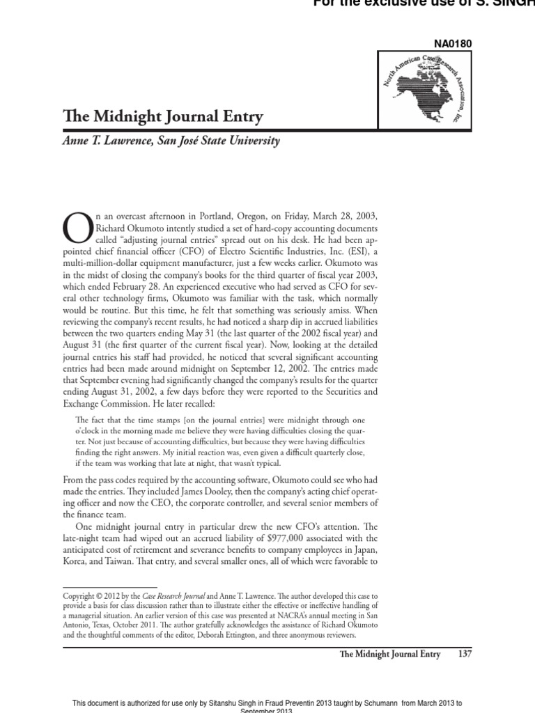 Case The Midnight Journal Entry | PDF | Chief Operating Officer | Chief ...