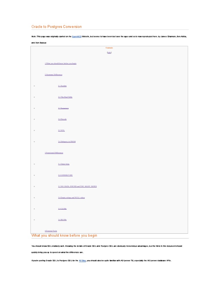 Oracle To Postgres Conversion Pdf Postgre Sql Oracle Database