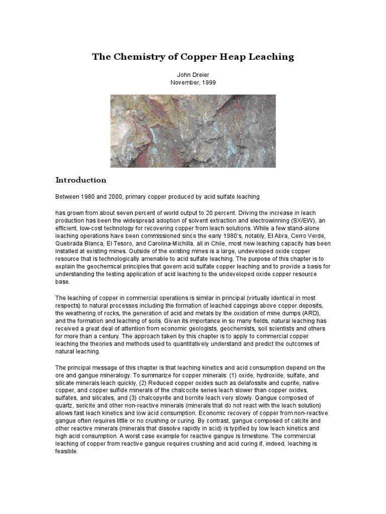 Copper Heap Leaching Chemistry Explained | PDF | Dissolution (Chemistry ...