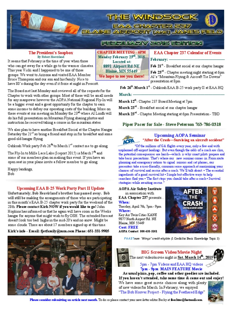 Chapter 237 February 2015 Newsletter | PDF | Experimental Aircraft Association | Aerospace ...