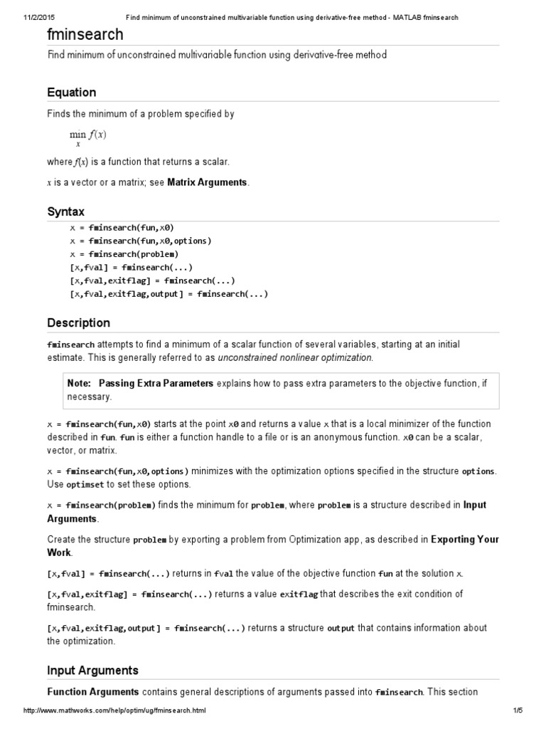 Find Minimum Of Unconstrained Multivariable Function Using Derivative Free Method Matlab
