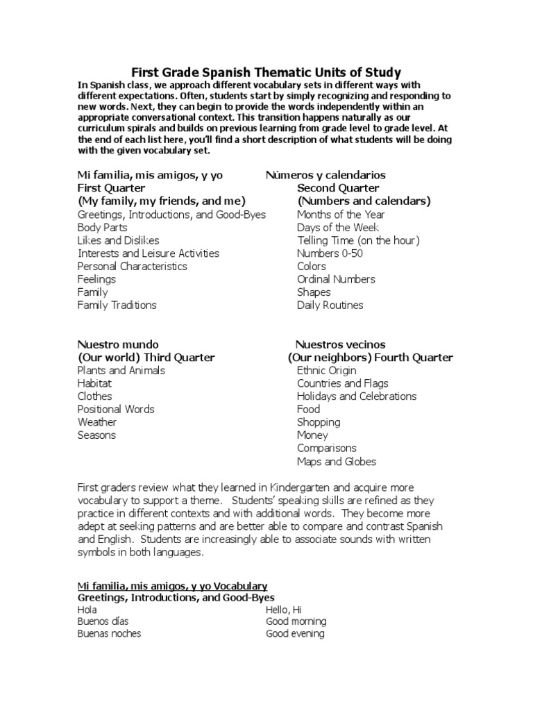 Elemspanish-Grade1-Curriculum 000 | PDF | Languages