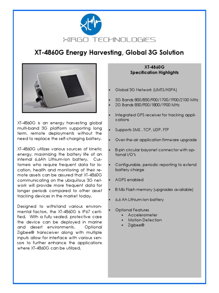 Xirgo XT-4860G Data Sheet | PDF | 3 G | High Speed Packet Access