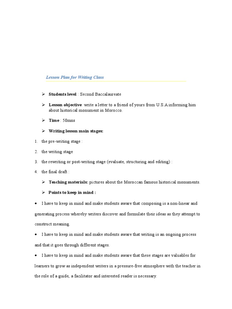 Writing Lesson Plan | PDF | Lesson Plan | Writing