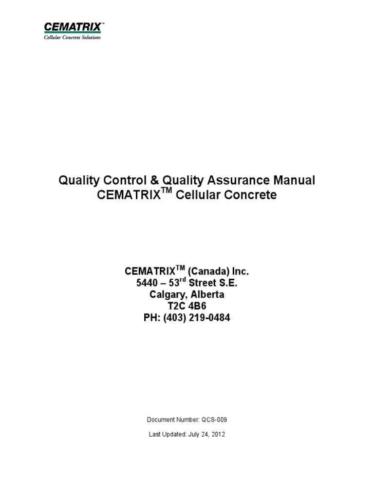Cematrix Qcqa Manual | PDF | Concrete | Materials