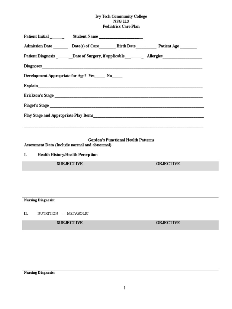 Pediatric Care Plan Template | PDF | Medical Diagnosis | Health Care