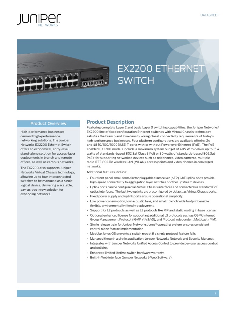 EX 2200 Data Sheet.PDF | Network Switch | Computer Network
