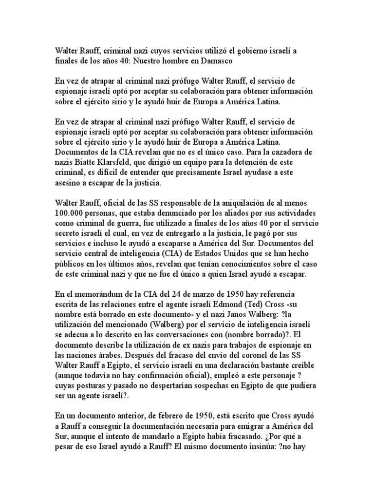 Walter Rauff Un Nazi en El Mossad | PDF | Agencia Central de ...