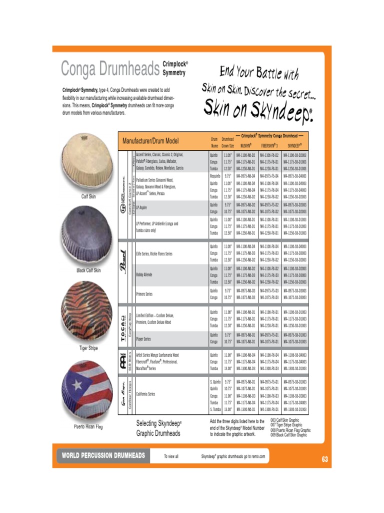 Remo Conga and Bongo Head Chart | PDF | Caribbean Music | Latin ...