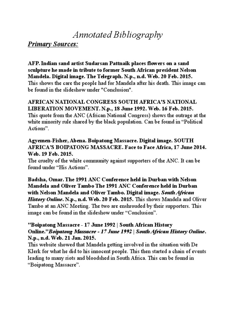 Annotated Bibliography | Nelson Mandela | African National Congress