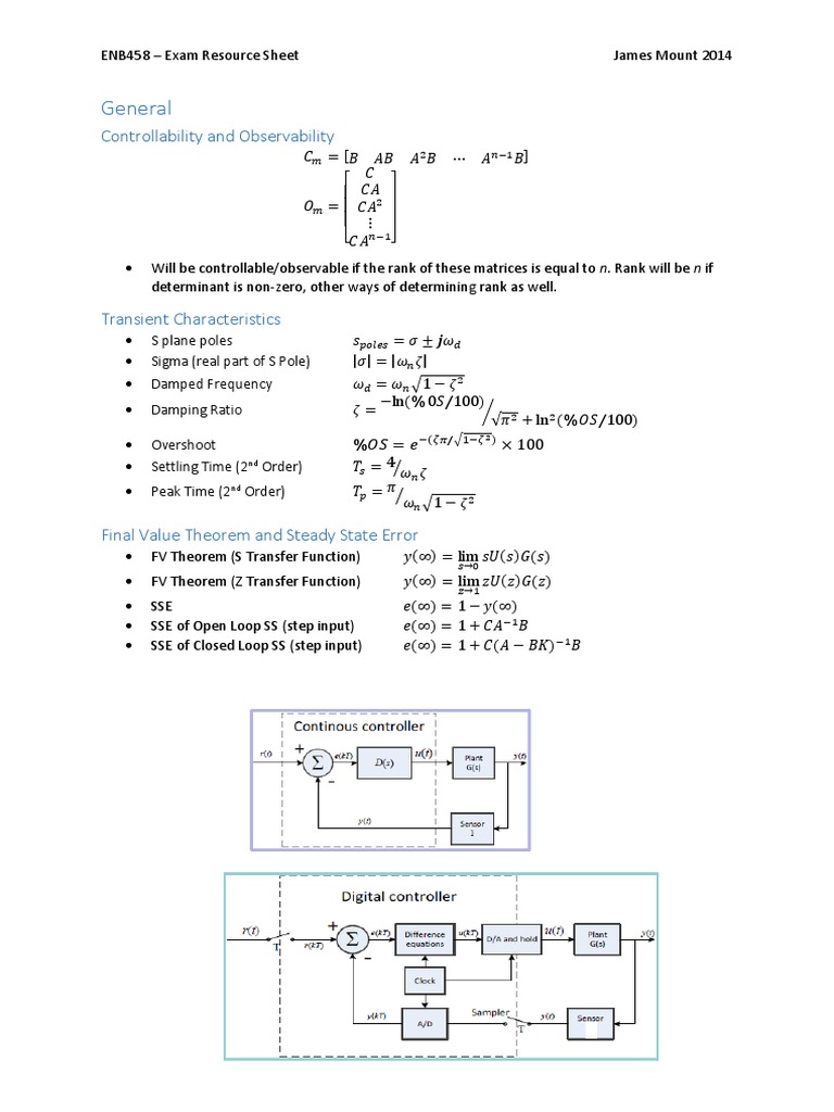 Control Systems Resource Sheet | PDF | Matrix (Mathematics) | Network ...